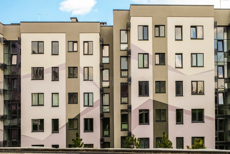 Facade Typical Middle Storey Residential Building Under a Blue Cloudy ...