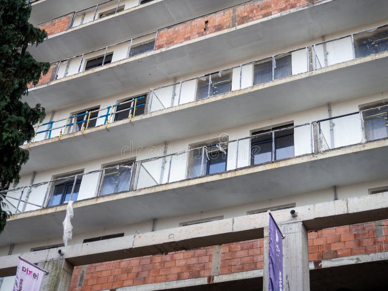 Facade of an Unfinished High-rise Building. Balconies of a Building ...
