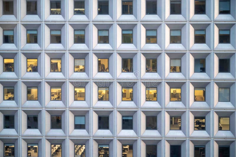 Facade of Urban Skyscraper with Rows of Square Geometric Windows Stock ...