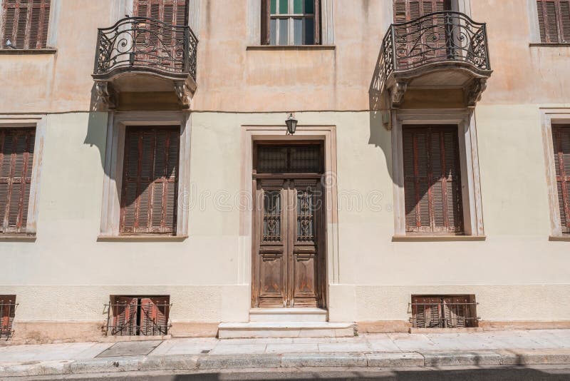 Facade View of Classical Greek Building with Windows and Doors Stock ...
