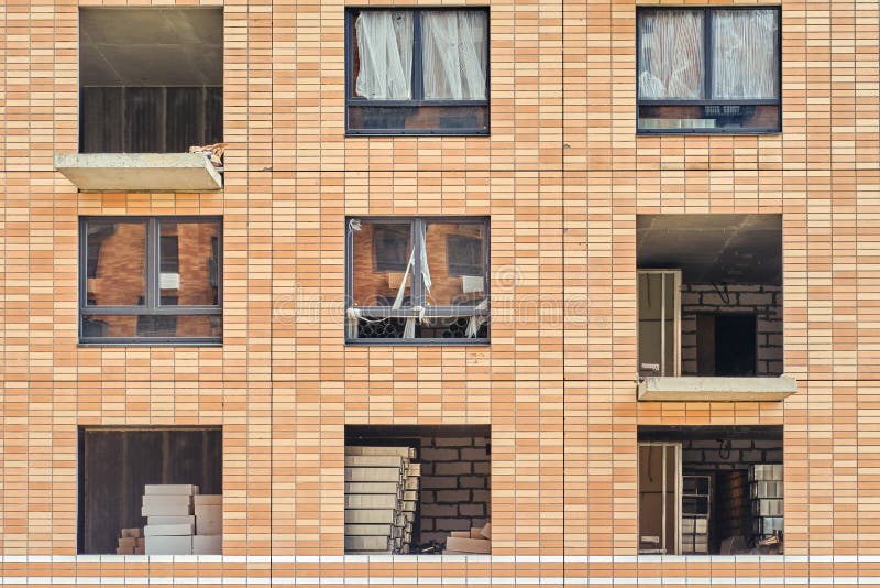 Facade with Windows of a Building Under Construction, Close-up Stock ...