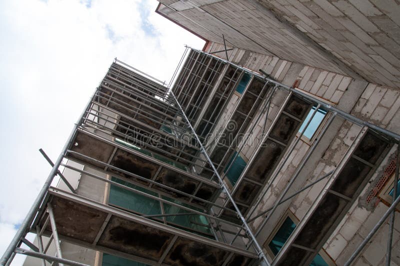 Facade Work on Multi-storey Buildings Stock Photo - Image of industrial ...