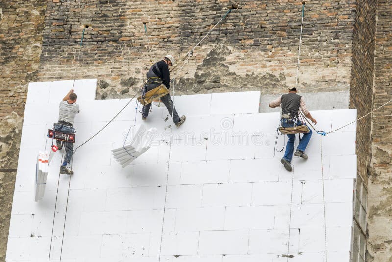 Facade Workers Mounting Polystyrene Insulation Editorial Stock Photo ...