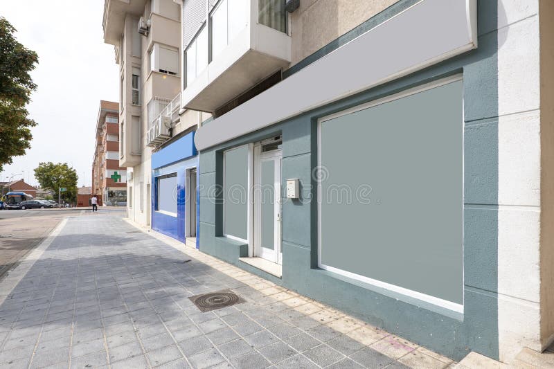 Facades of Premises at Street Level with Opaque Windows Stock Photo ...