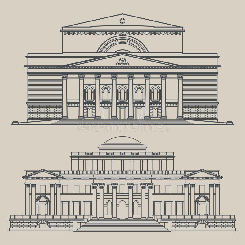Classic Architecture Drawing Palace Facade Stock Vector - Illustration ...
