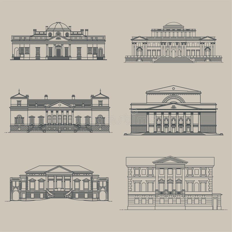 Classic Architecture Drawing Palace Facade Stock Vector - Illustration ...