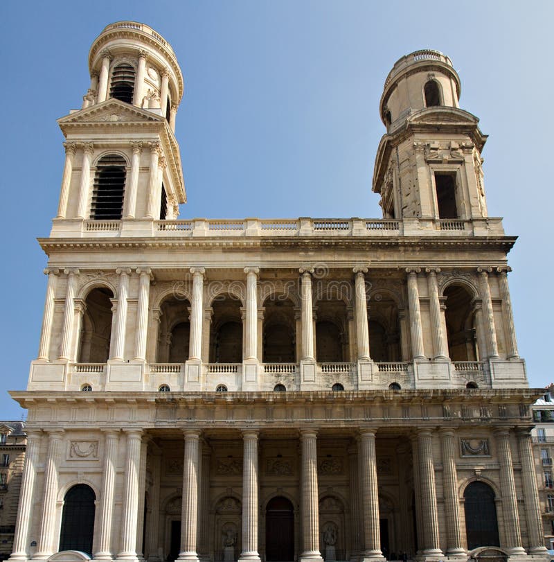Facciata Della Chiesa Del San-Sulpice A Parigi Immagine Stock ...
