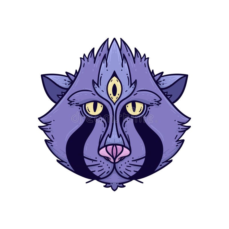 Purple Cat Monster Three Eye Face Creature Beast Design Stock Vector ...