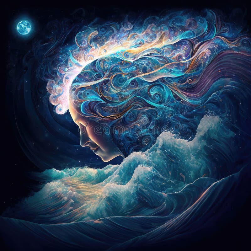 Face with Abstract Physic Waves. Mental and Mind Health, Generative Ai ...