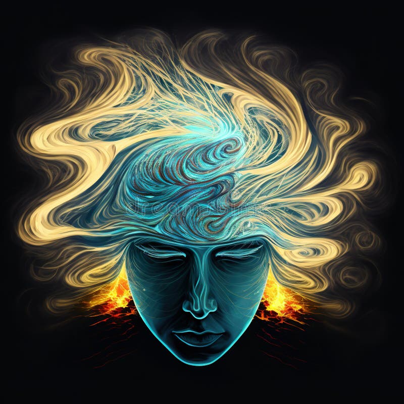 Face with Abstract Physic Waves. Mental and Mind Health, Generative Ai ...