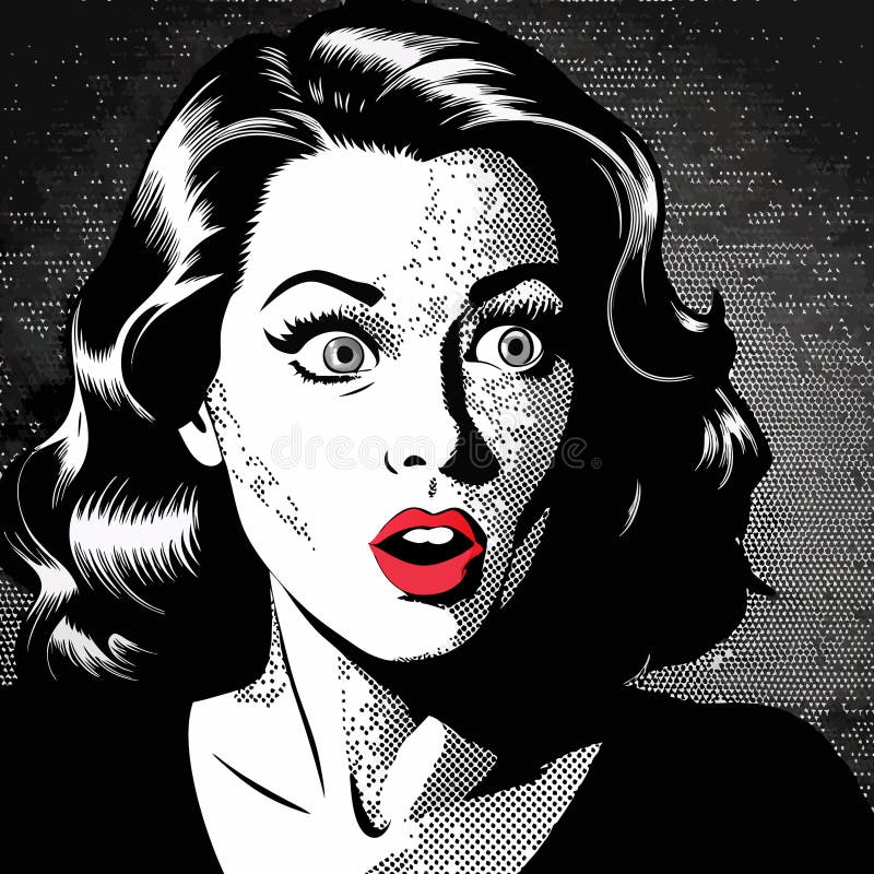 Face Of An Admiring Or Surprised Woman Retro Pop Art Comic Style Stock