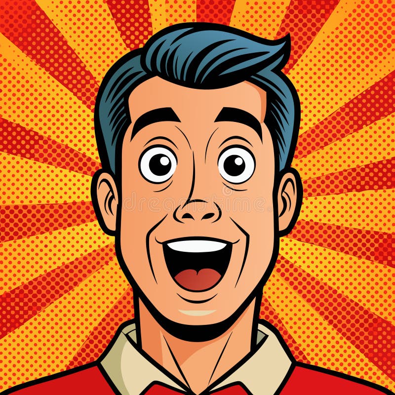 Face of an Admiring or Surprised Young Man. Retro Pop Art Comic Style Stock Vector ...