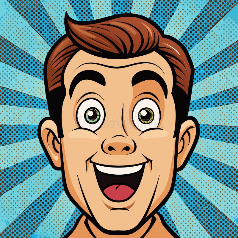 Face of an Admiring or Surprised Young Man. Retro Pop Art Comic Style ...