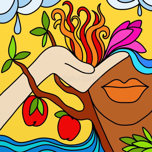 Face and apple tree stock illustration. Illustration of lady - 25252001