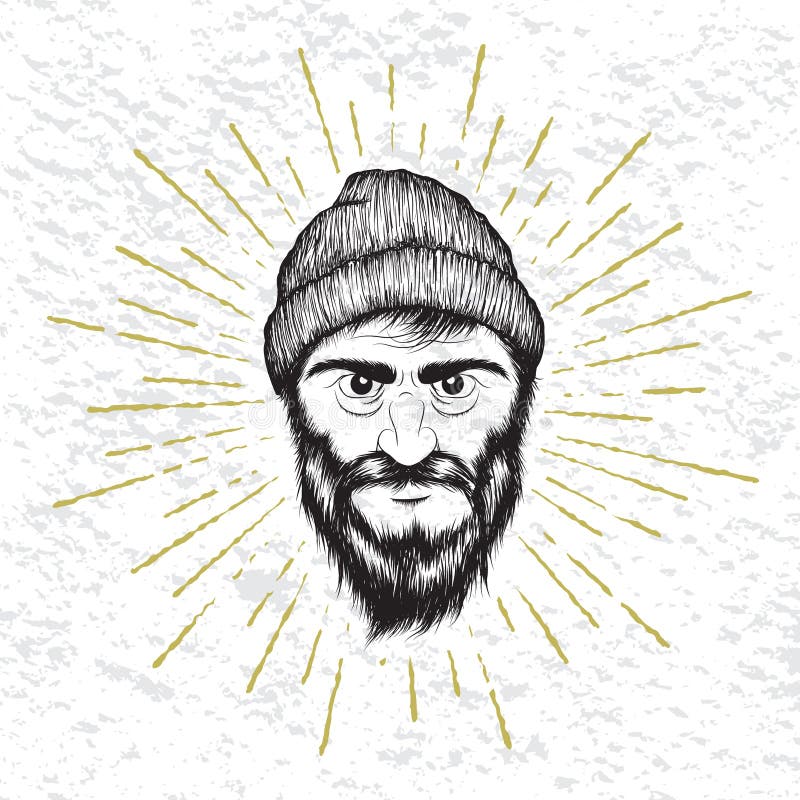 Face of Bearded Man Dressed in Hat Stock Vector - Illustration of ...