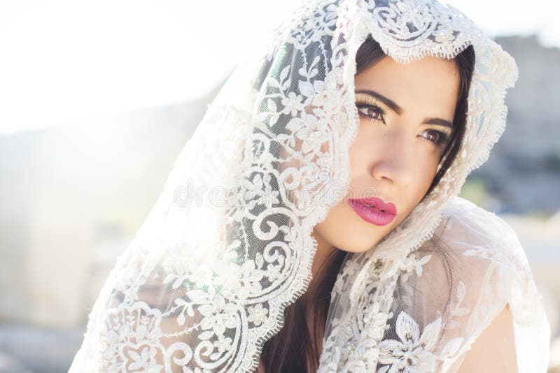 Bride hidden under veil stock photo. Image of long, woman - 24426026