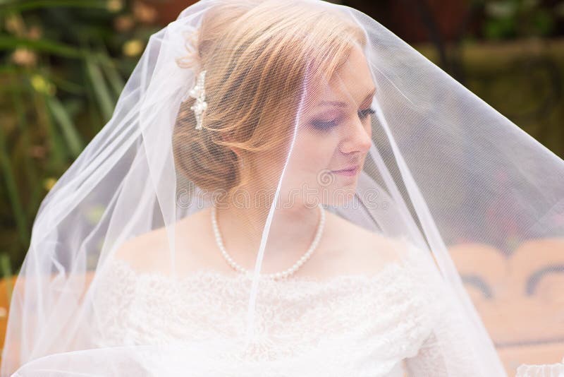 Face of a Beautiful Bride Hidden Veil Stock Photo - Image of face ...