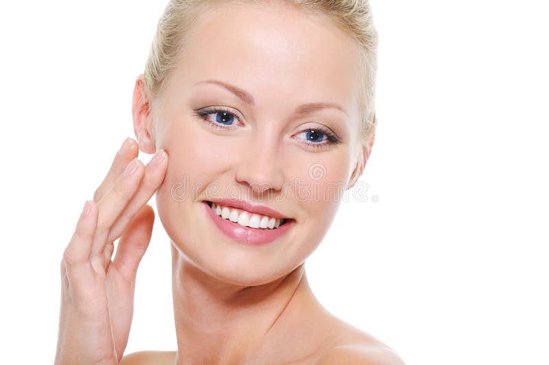 Face of Beautiful Health Smiling Woman Stock Photo - Image of ...
