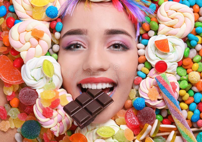 Face of Beautiful Young Woman with Creative Makeup Surrounded by ...