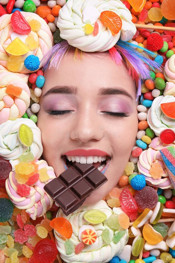 Face of Beautiful Young Woman with Creative Makeup Surrounded by ...