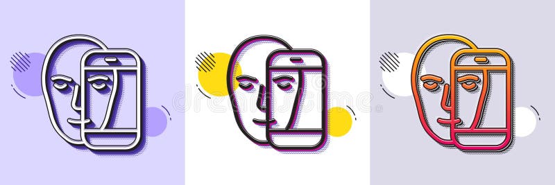 Face Biometrics Line Icon. Facial Recognition by Phone Sign. Halftone ...