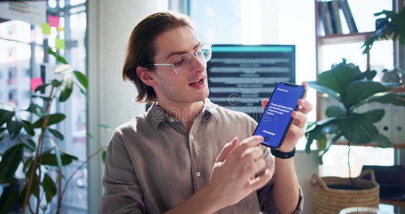 Face, Business or Man with Presentation, Smartphone and Proposal for ...