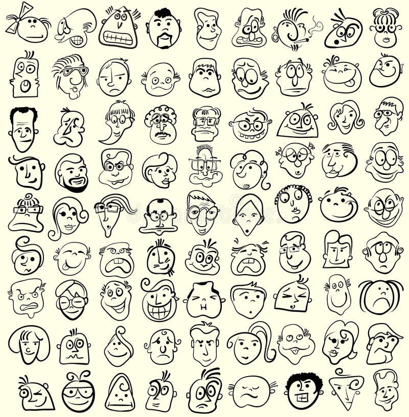 Face Caricature Cartoon Collection. Stock Vector - Illustration of ...