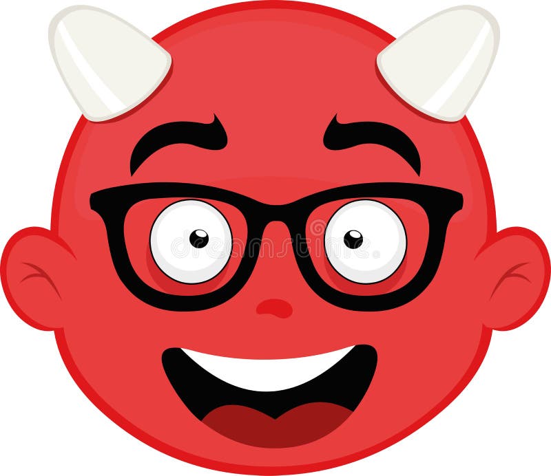 Face of a Cartoon Devil with a Happy Expression and with Glasses Stock ...