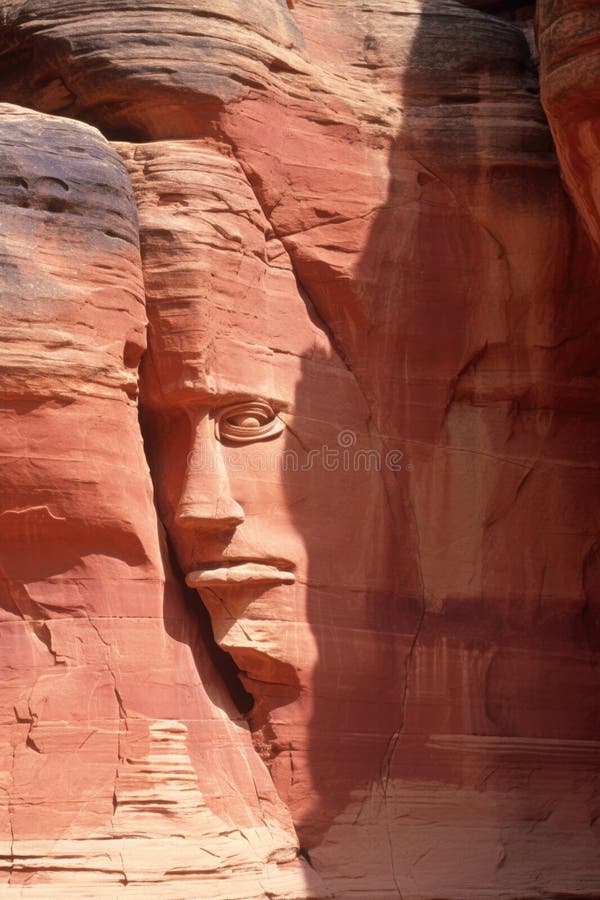 A Face Carved into the Side of a Rock, AI Stock Illustration ...