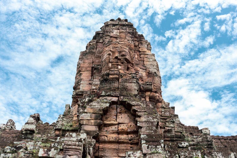 Face Carved into Stone of the Ancient Bayan Temple at Angkor Wat ...