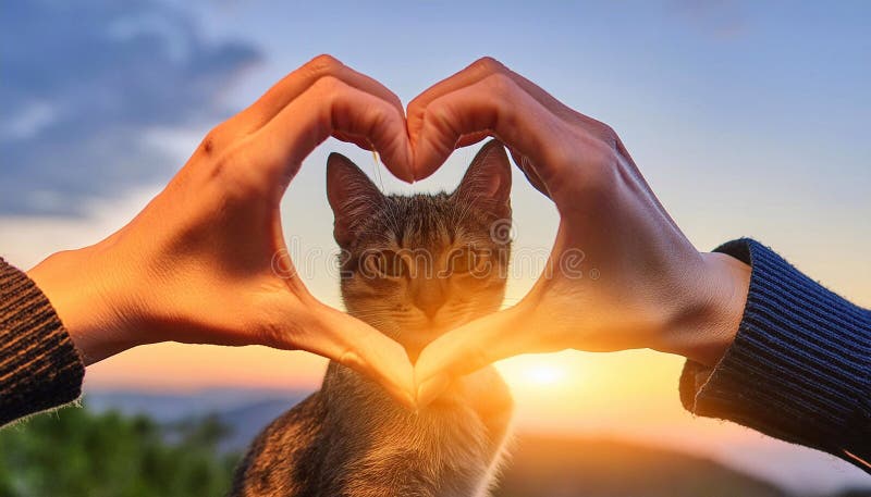 The Face of Cat in a Frame with a Heart Made of Fingers Stock ...