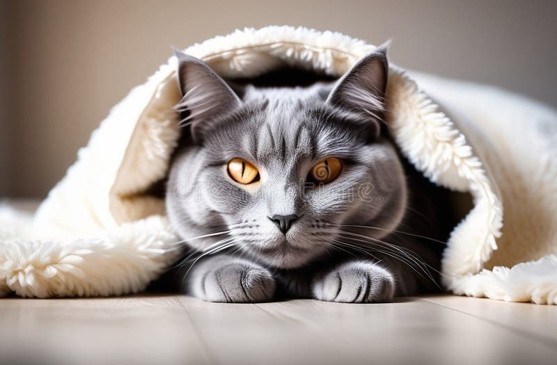 The Face of a Cat Under a White Blanket Stock Illustration ...