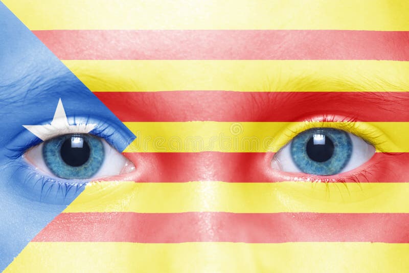 Face with catalan flag stock photo. Image of blue, girl - 95525040