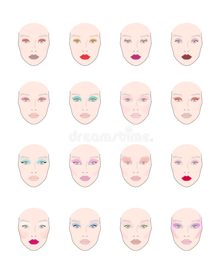 Face Charts Colorful Eyeshadows Stock Vector - Illustration of green ...
