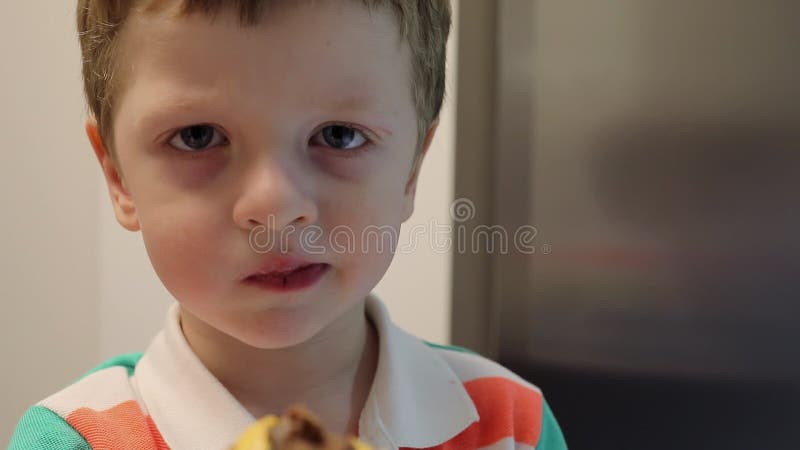 Face of Chewing Young Boy Which Looks Forward. Stock Video - Video of ...