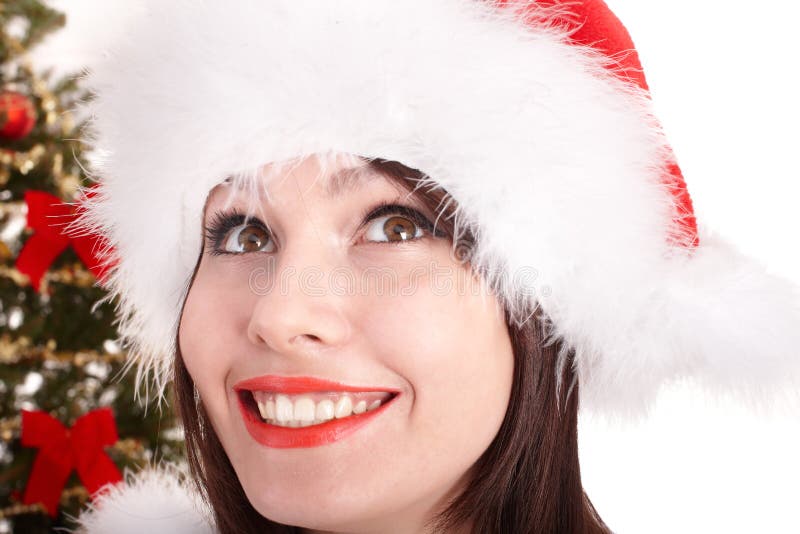 Face of Christmas Girl in Santa Hat. Stock Photo - Image of people ...