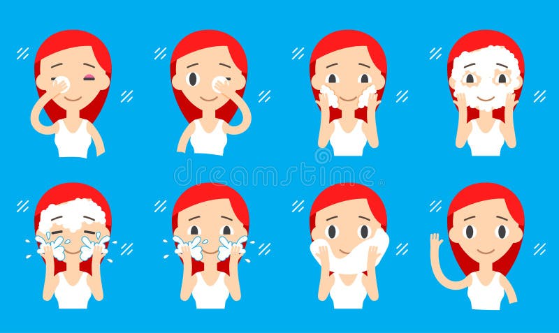 Face Cleaning and Care. Step-by-Step Actions Set Stock Vector ...