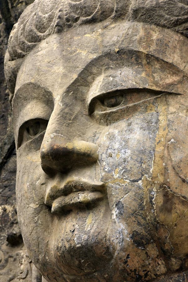 Face Close Up Buddha ,Stone Old Statue of a Buddha in Chinese Stock ...