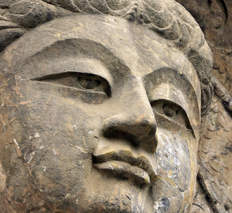 Face Close Up Buddha ,Stone Old Statue of a Buddha in Chinese Stock ...