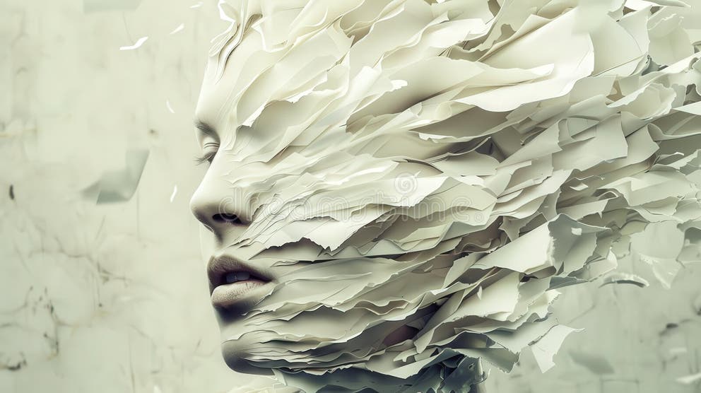 Face Composed of Fragmented and Torn White Paper Layers Stock ...