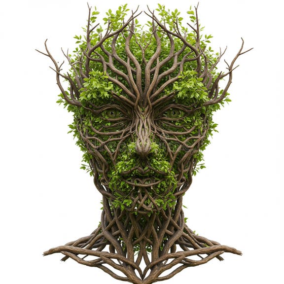A Face Composed of Intertwining Tree Branches Forms a Human Head Shape ...