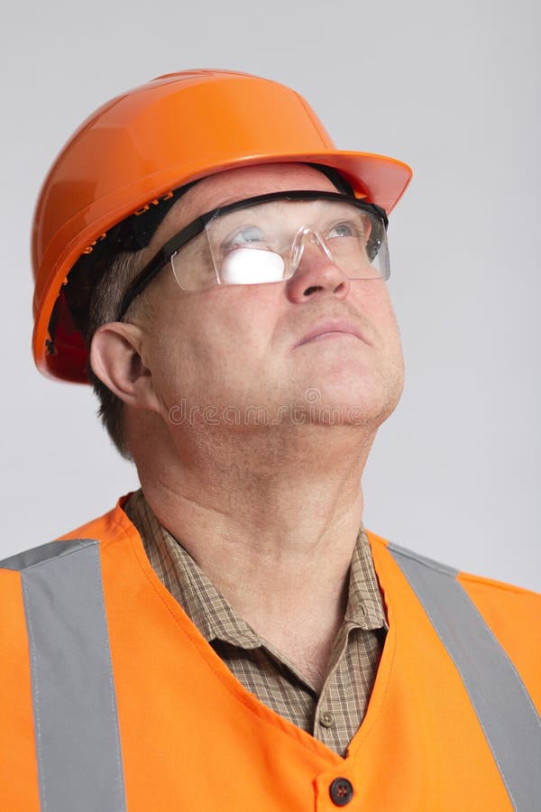 Cheerful Fat Construction Worker with Belly in Hard Hat on Studio ...