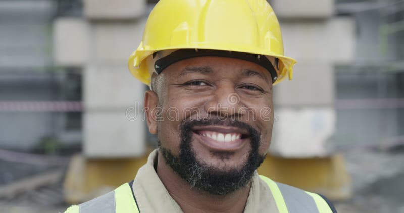 Face, Construction or Happy Black Man with Confidence or Smile for ...