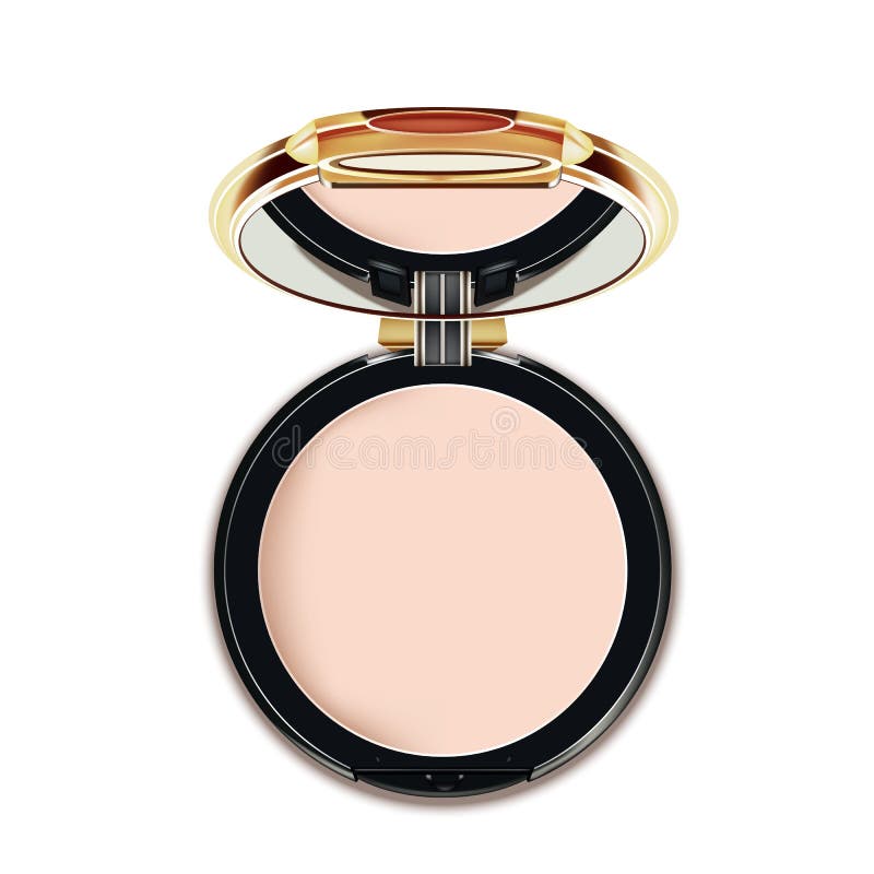 Face Cosmetic Makeup Powder in Black and Gold Case with Mirror Top View ...