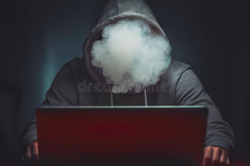 Face Covered with Smoke. Anonymous Man Using Computer To Break Security ...