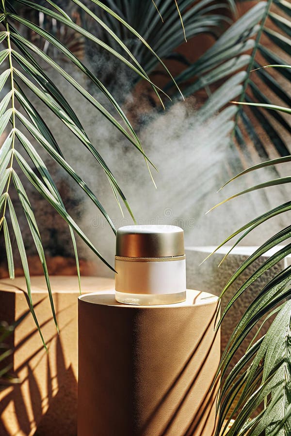 Cosmetic Cream Container Placed on a Terrazzo Stone Pedestal ...