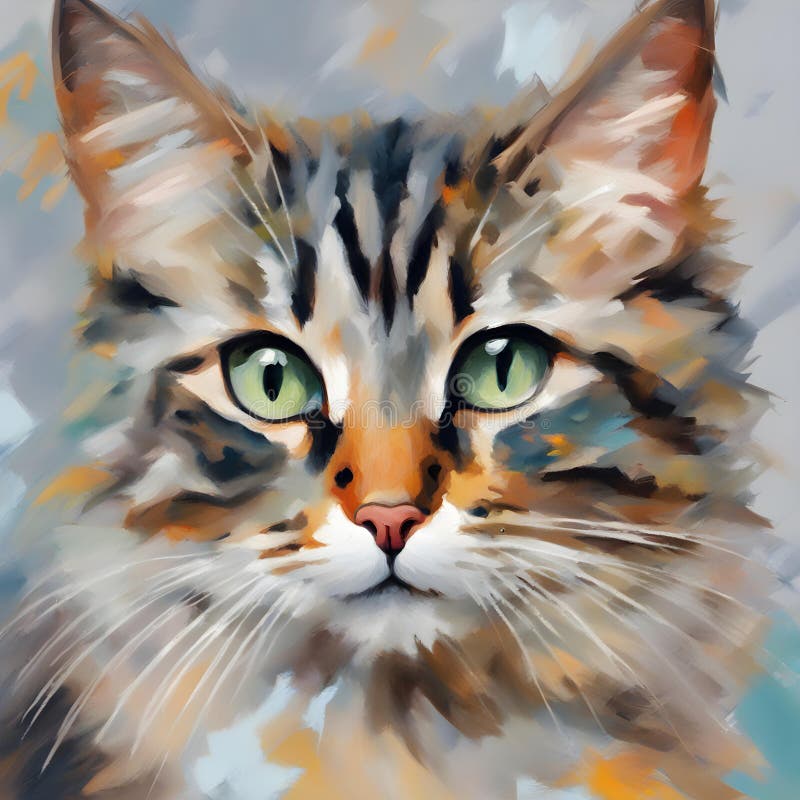 Face Cute Cat. the Artist Used Rough Brushstrokes Stock Illustration ...