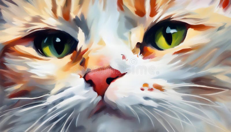 Face Cute Cat. the Artist Used Rough Brushstrokes Stock Illustration ...