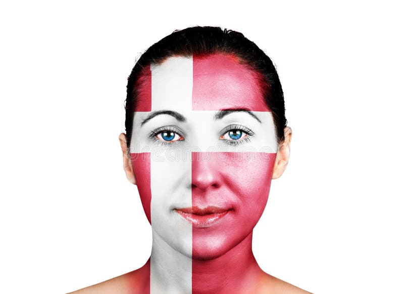 Face with the Danish flag stock image. Image of female - 34990625