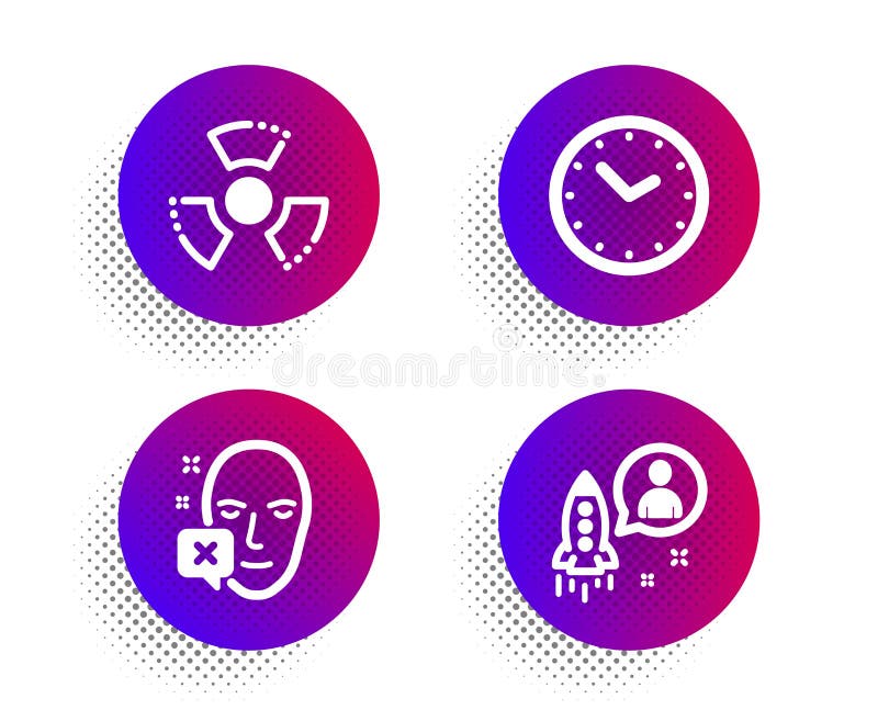 Face Declined, Time and Chemical Hazard Icons Set. Startup Sign ...
